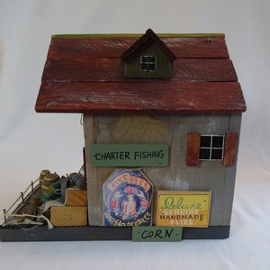 Wooden Bait & Tackle Shop Bird House, Vintage Decorative Fishing Shack ...