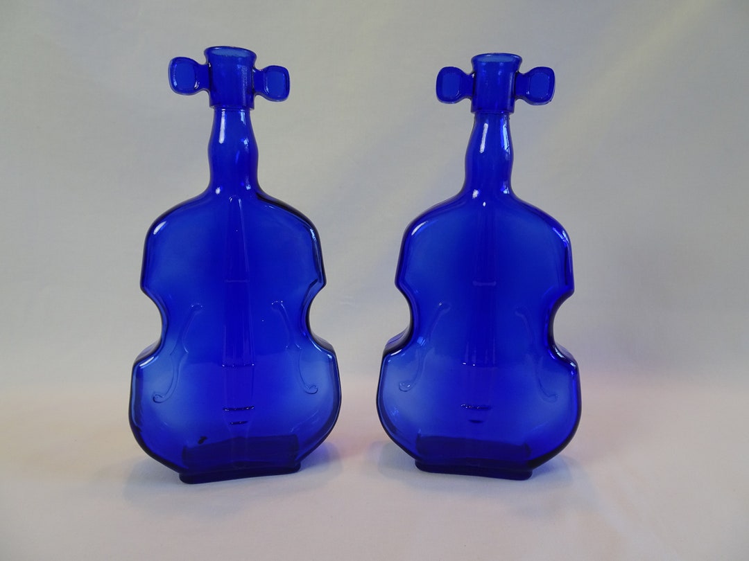 Cello Cobalt Blue Glass Bottle, Vintage Musical String Instrument ...