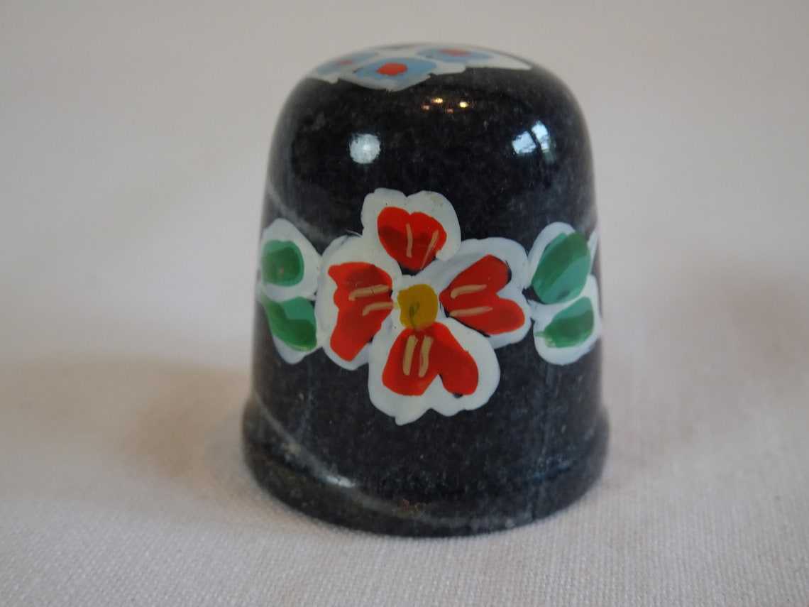 Floral Collectible Thimble, Made in Turkey, Vintage Turkish Red Flower ...
