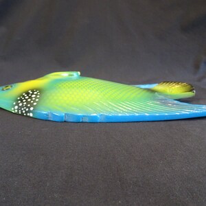 Wooden Hanging Fish Plaque, Vintage Hand Painted Blue, Yellow, Green ...