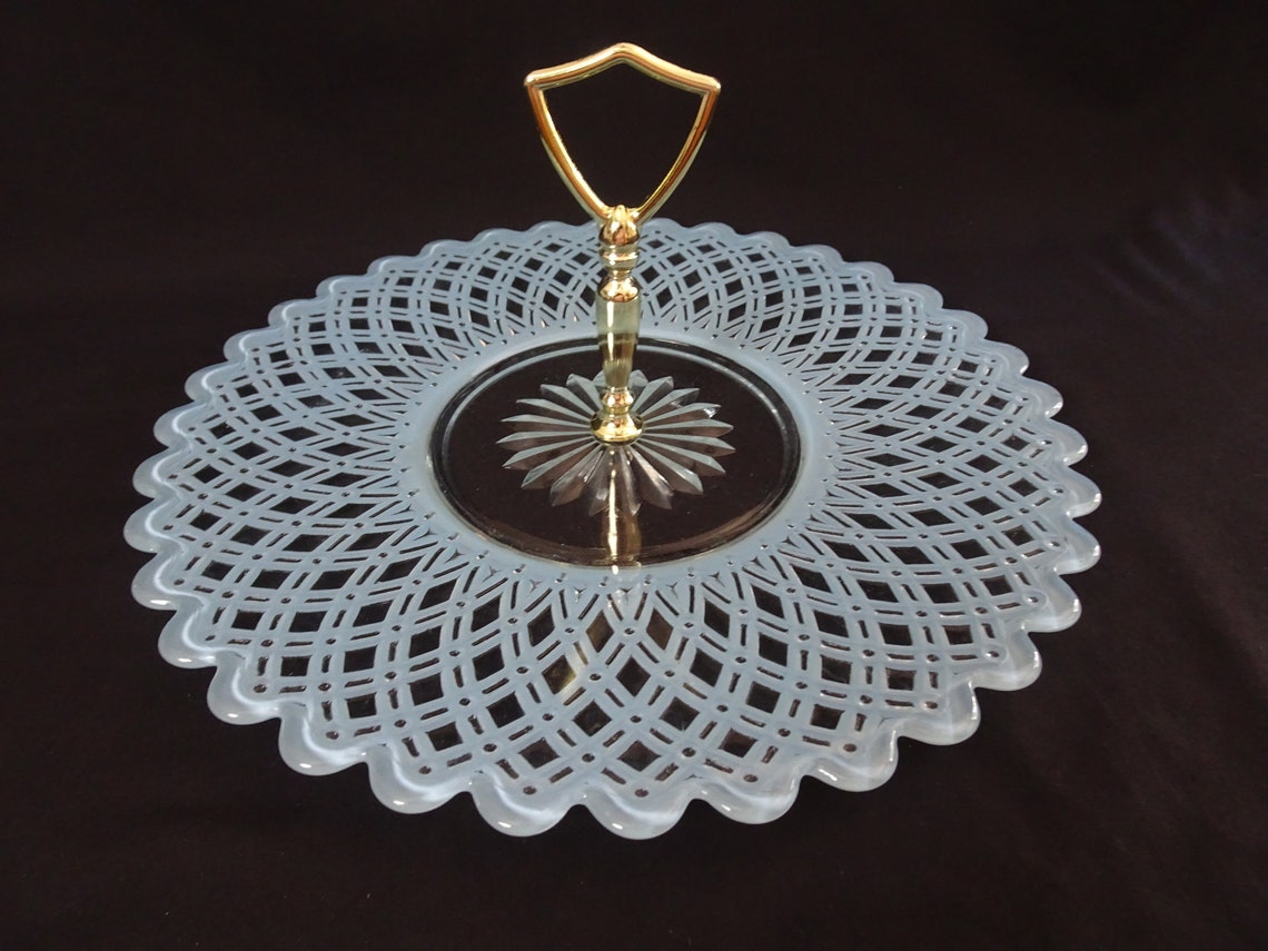 Tidbit Serving Tray With Handle Vintage Blue Geometric Swirl - Etsy
