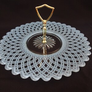 Tidbit Serving Tray With Handle, Vintage Blue Geometric Swirl Design ...