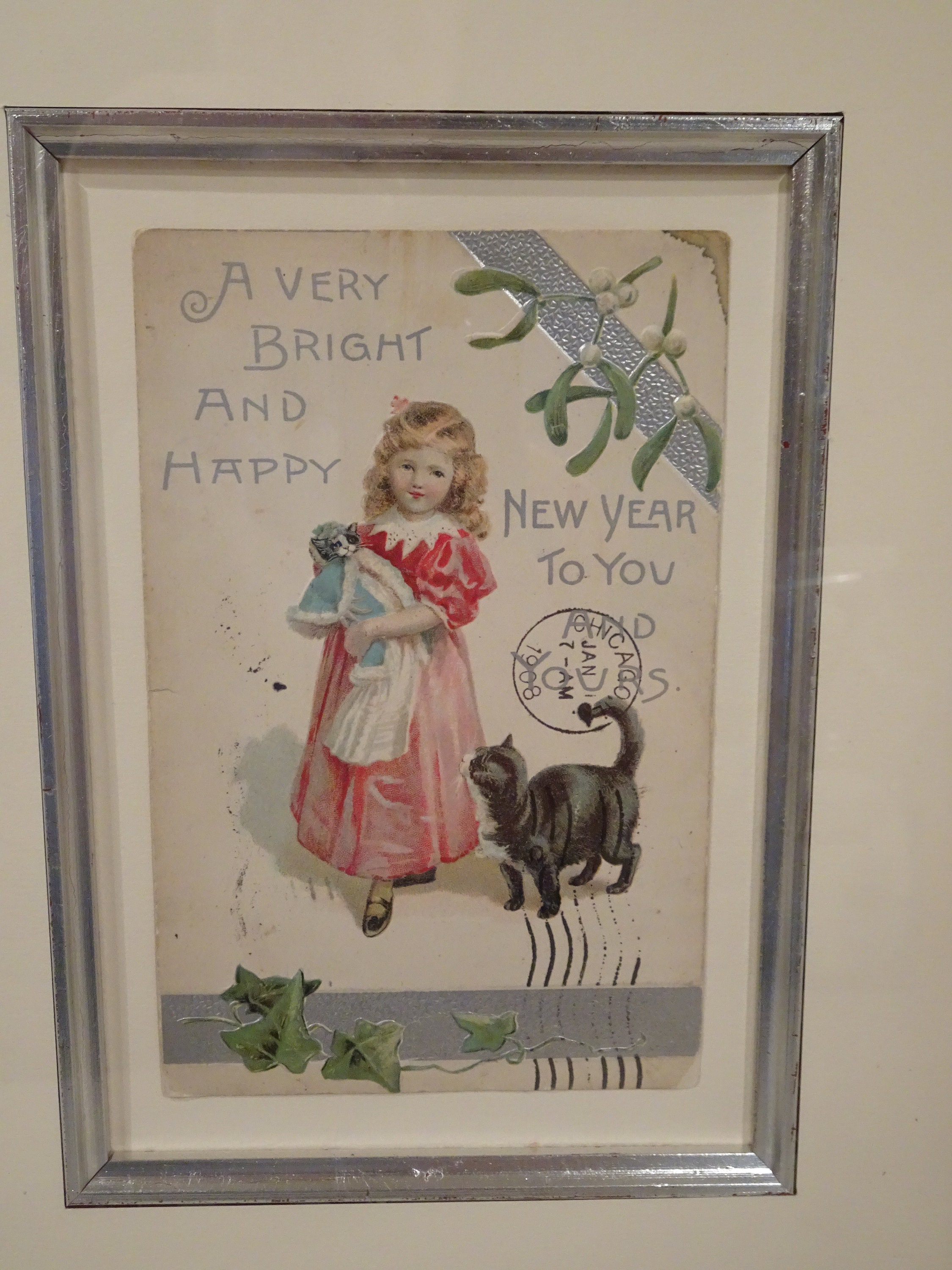 Antique 1908 Happy New Year Postcard Framed Artwork, Vintage Chicago ...