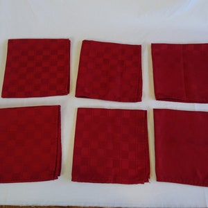 Ruby Red Checkered Polyester Napkin Set of 6, Vintage Two Tone Dark Red ...