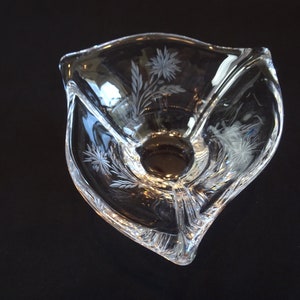 Daum Etched Floral Crystal Sugar Bowl, Vintage Small Triangle Shaped ...