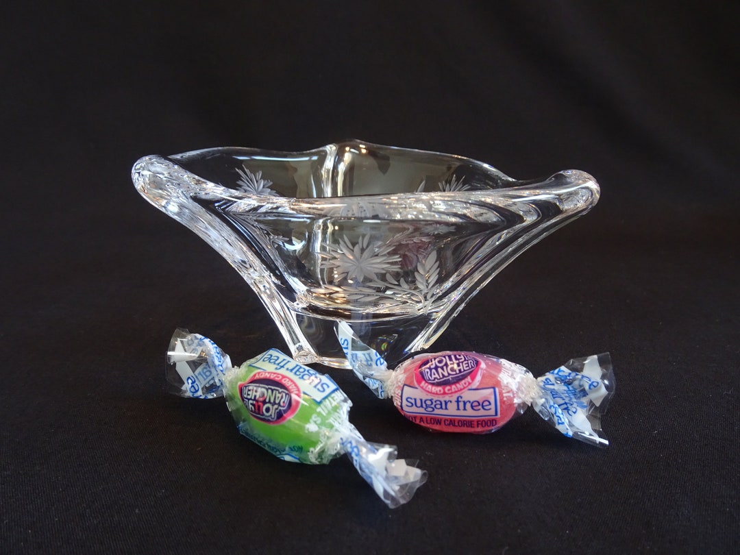 Daum Etched Floral Crystal Sugar Bowl, Vintage Small Triangle Shaped ...