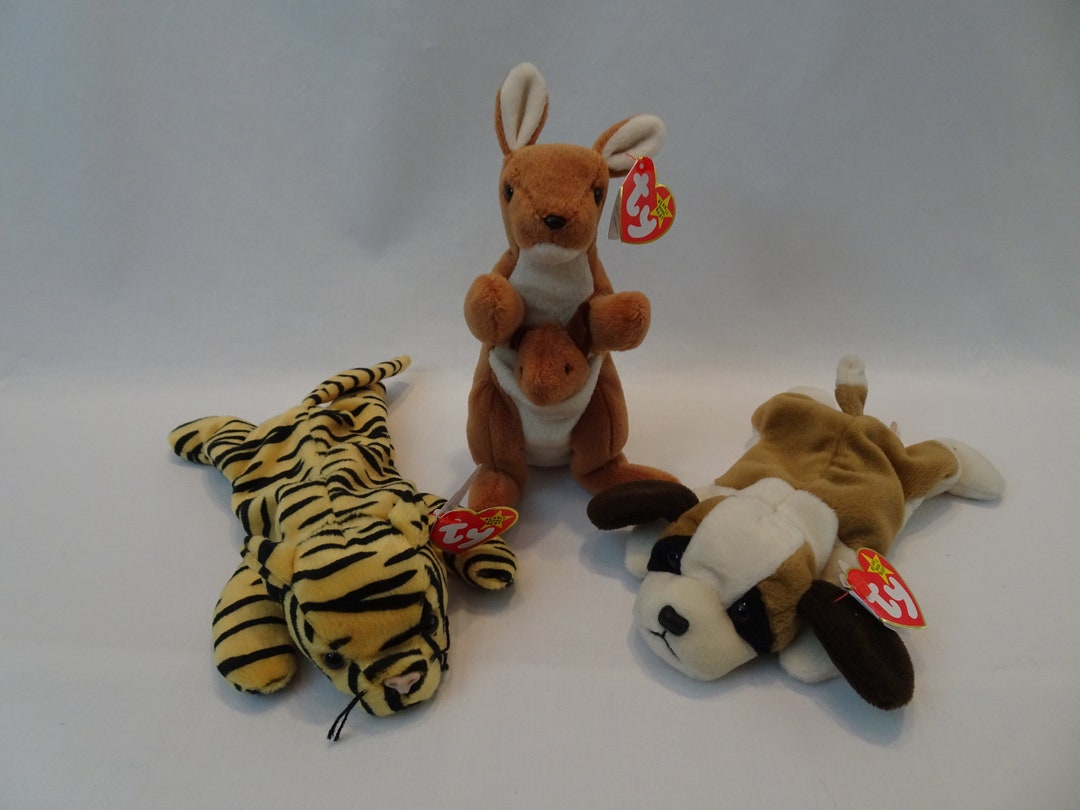 Beanie Baby Stuffed Toy, Stripes Tiger Wild Cat, Pouch Kangaroo, Bernie ...
