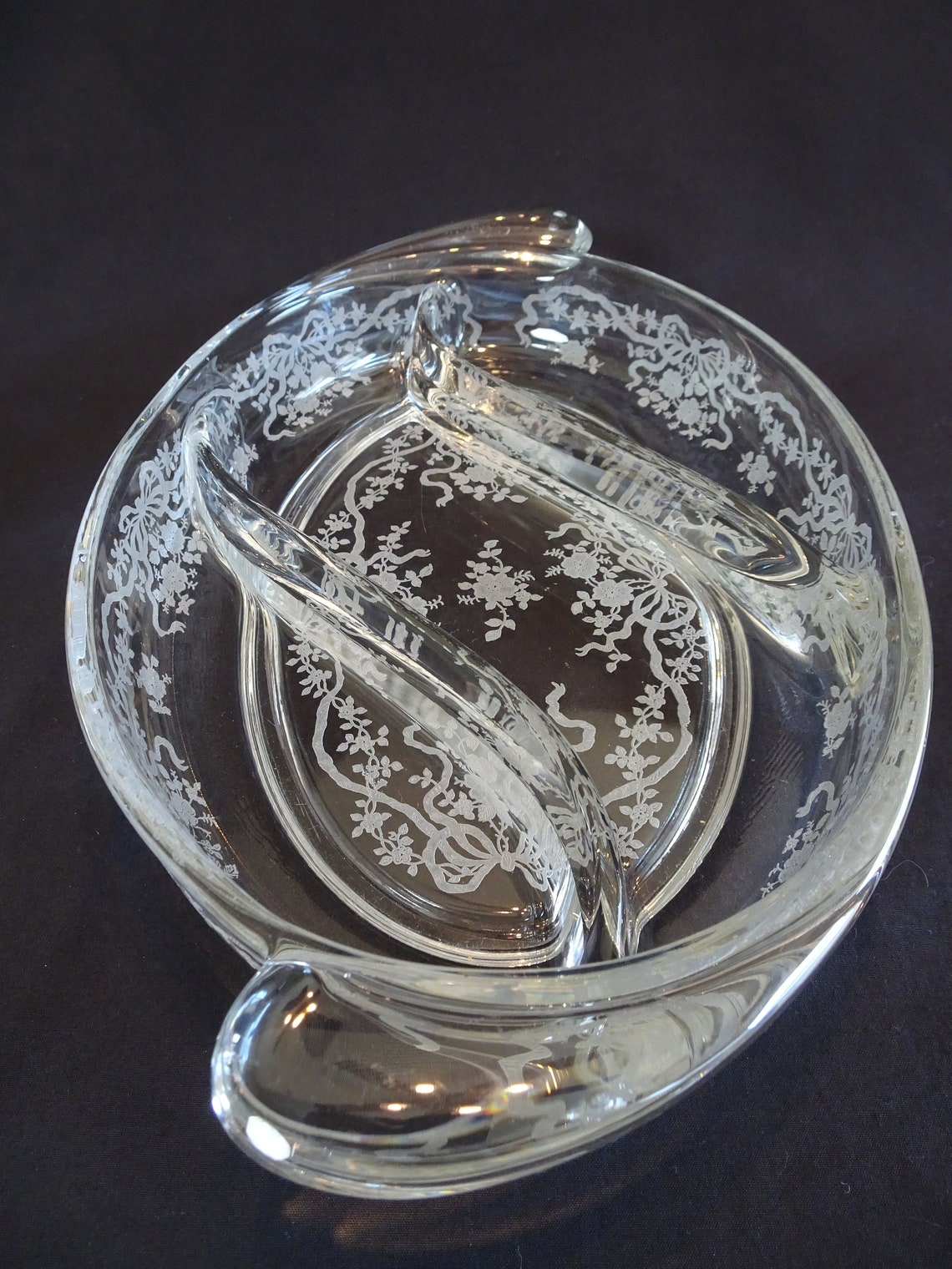 Fostoria Romance Divided Serving Dish Vintage Etched Flowers - Etsy