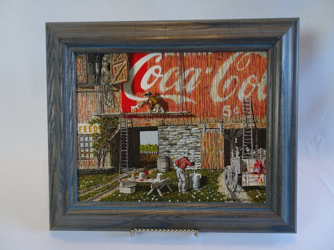 Framed Coca Cola Advertising Sign Oil Painting, H. Hargrove, Vintage ...