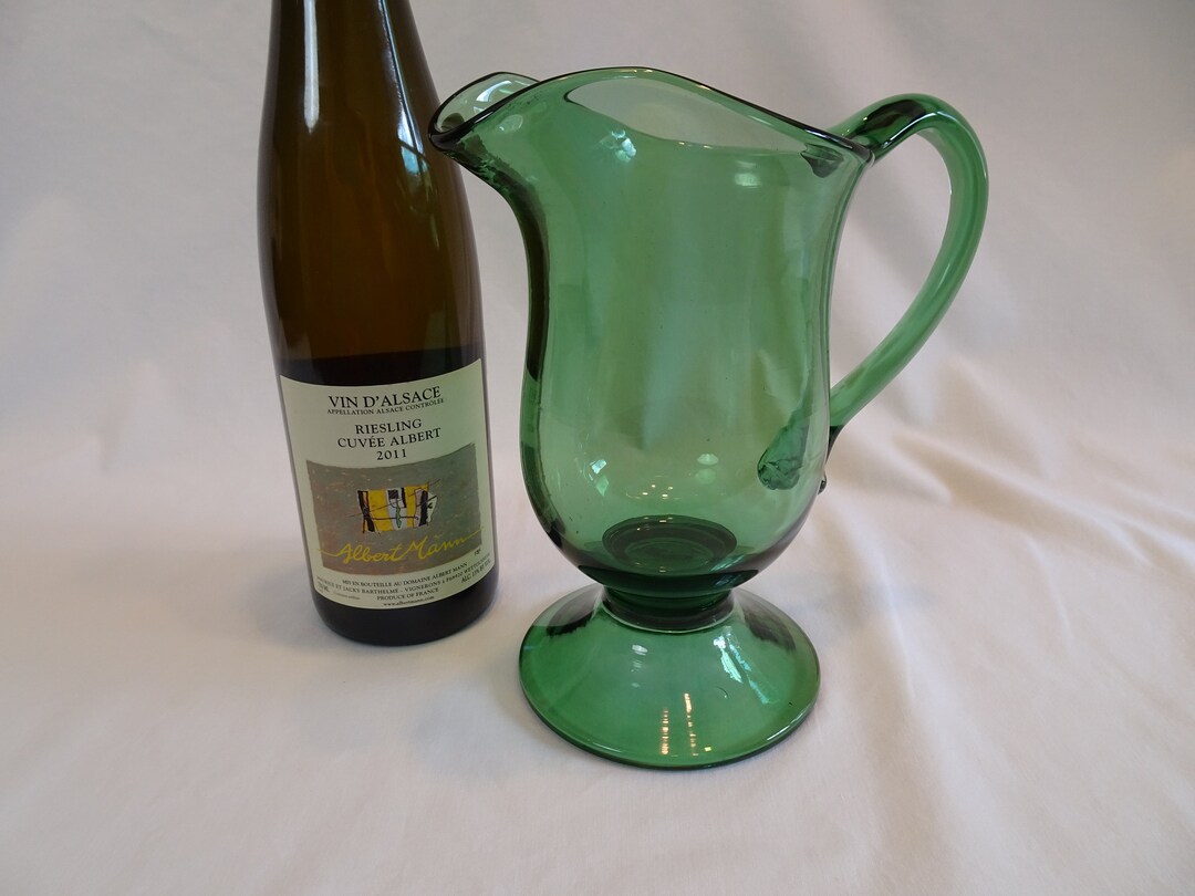 Footed Green Glass Pitcher, Vintage Beverage Serving Jug - Etsy