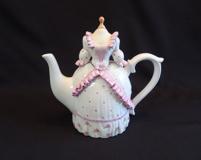 Victorian Dress Mannequin Teapot, Vintage Pink Polka Dot & Ruffle ...