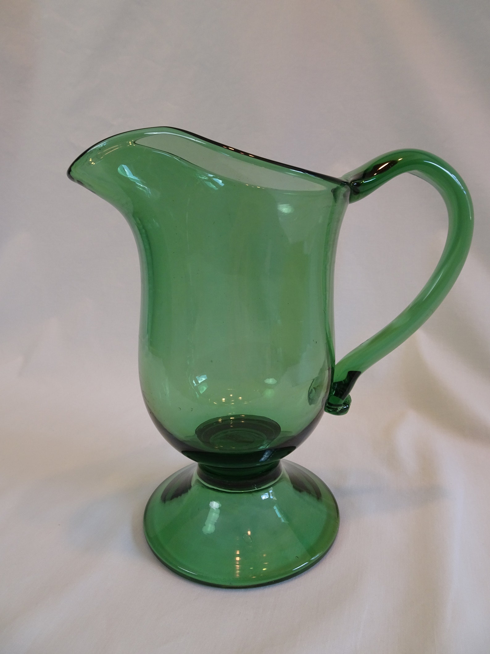 Footed Green Glass Pitcher Vintage Beverage Serving Jug - Etsy