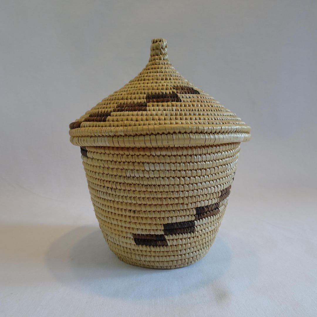 Woven Coil Covered Basket, Vintage Decorative Weaved Natural Fibers ...
