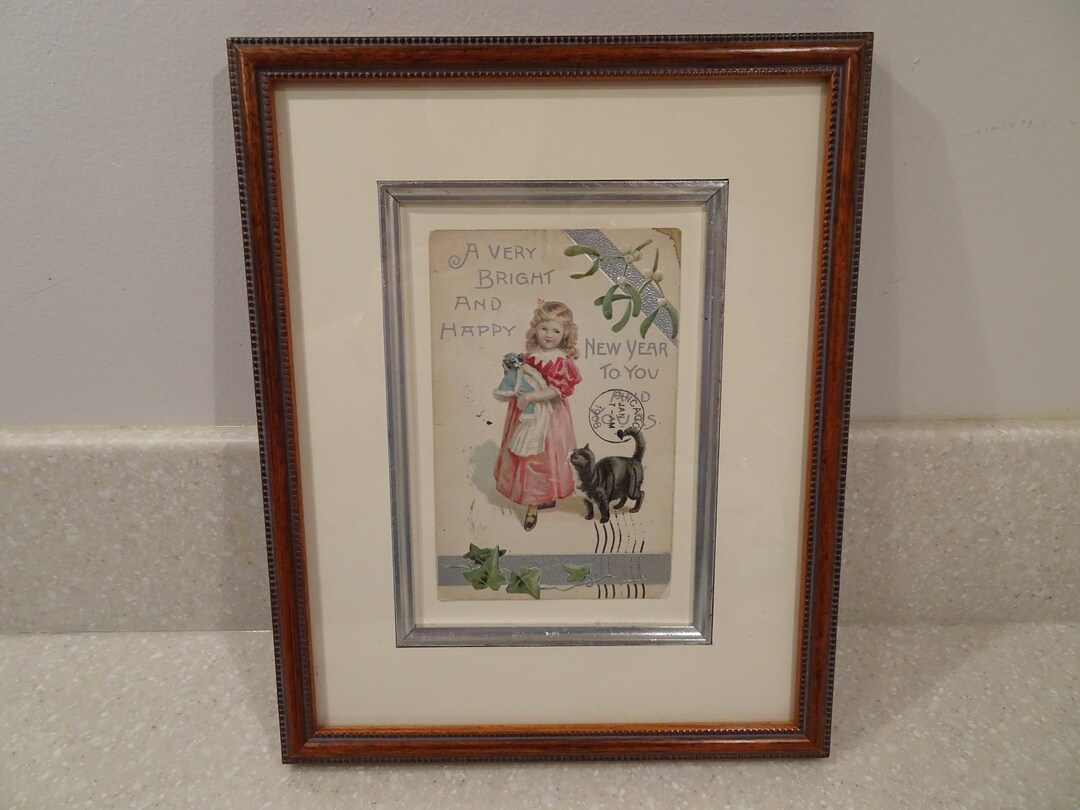 Antique 1908 Happy New Year Postcard Framed Artwork, Vintage Chicago ...