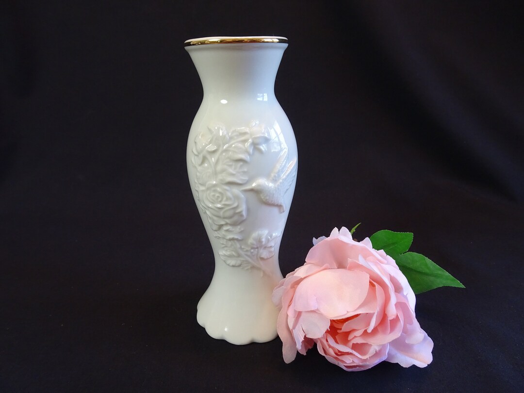 Lenox Hummingbird & Rose Flower Bud Vase, Vintage Raised Floral Display ...