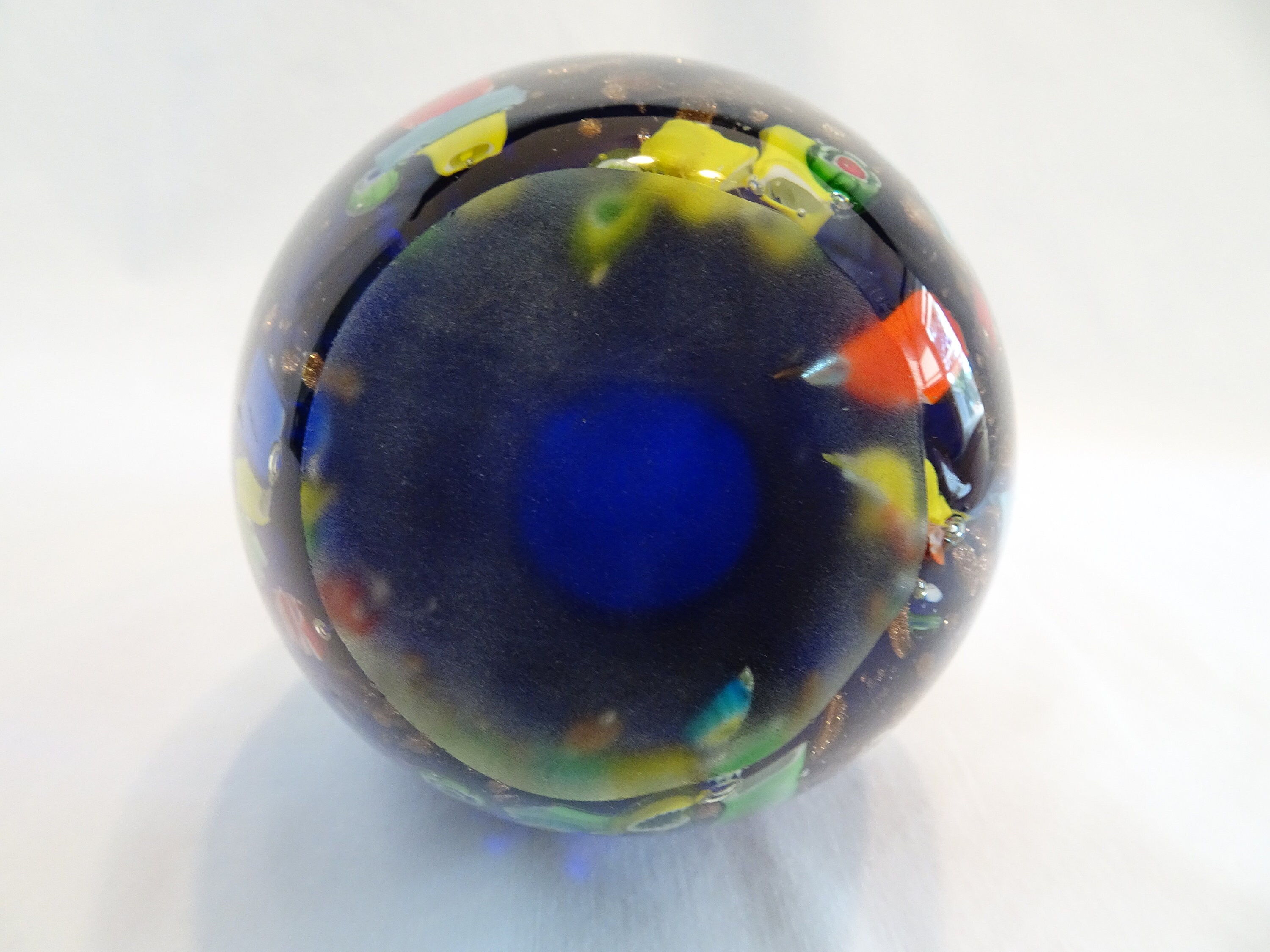Blue Encased Glass Colorful Specks Paperweight, Vintage Red Yellow ...
