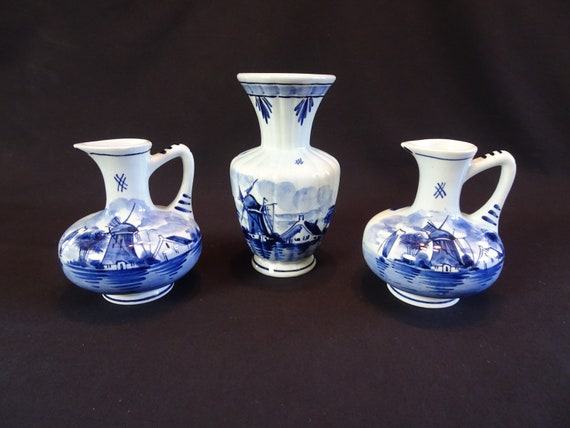 Delft Windmills Art Pottery Set of 3 Vintage Dutch Blue Small - Etsy