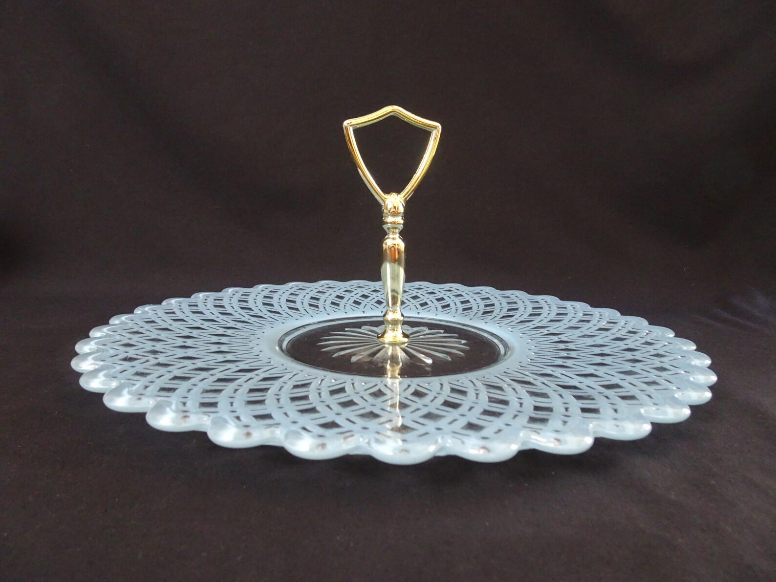 Tidbit Serving Tray With Handle, Vintage Blue Geometric Swirl Design ...