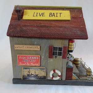 Wooden Bait & Tackle Shop Bird House, Vintage Decorative Fishing Shack ...