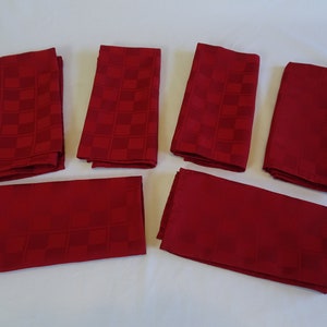Ruby Red Checkered Polyester Napkin Set of 6, Vintage Two Tone Dark Red ...