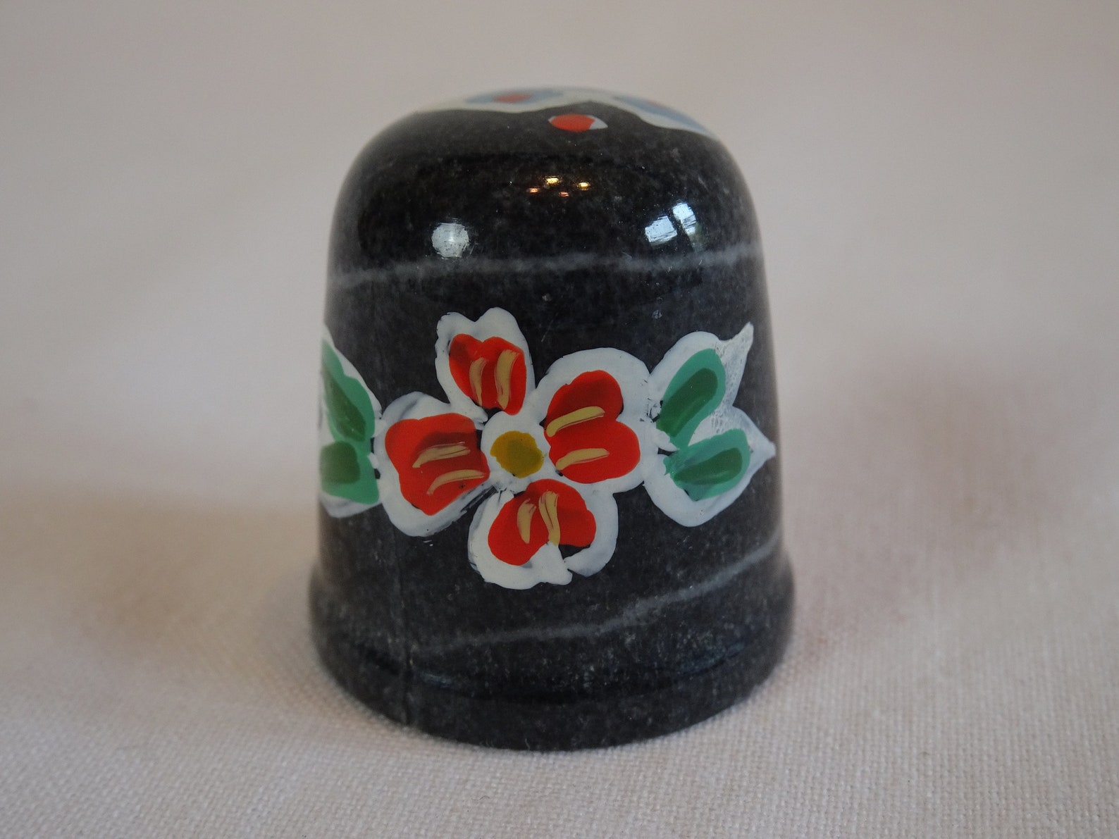 Floral Collectible Thimble, Made in Turkey, Vintage Turkish Red Flower ...