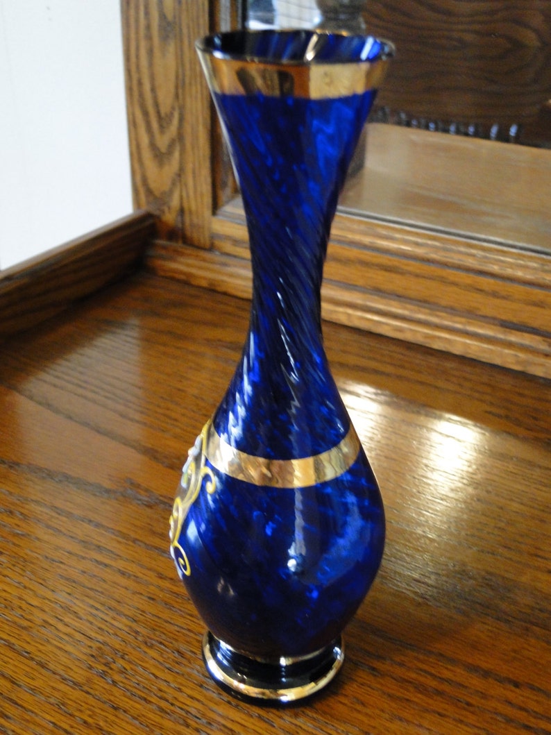 Gorgeous Czech Bohemian Bud Vase Cobalt Blue Vase Gold Etsy