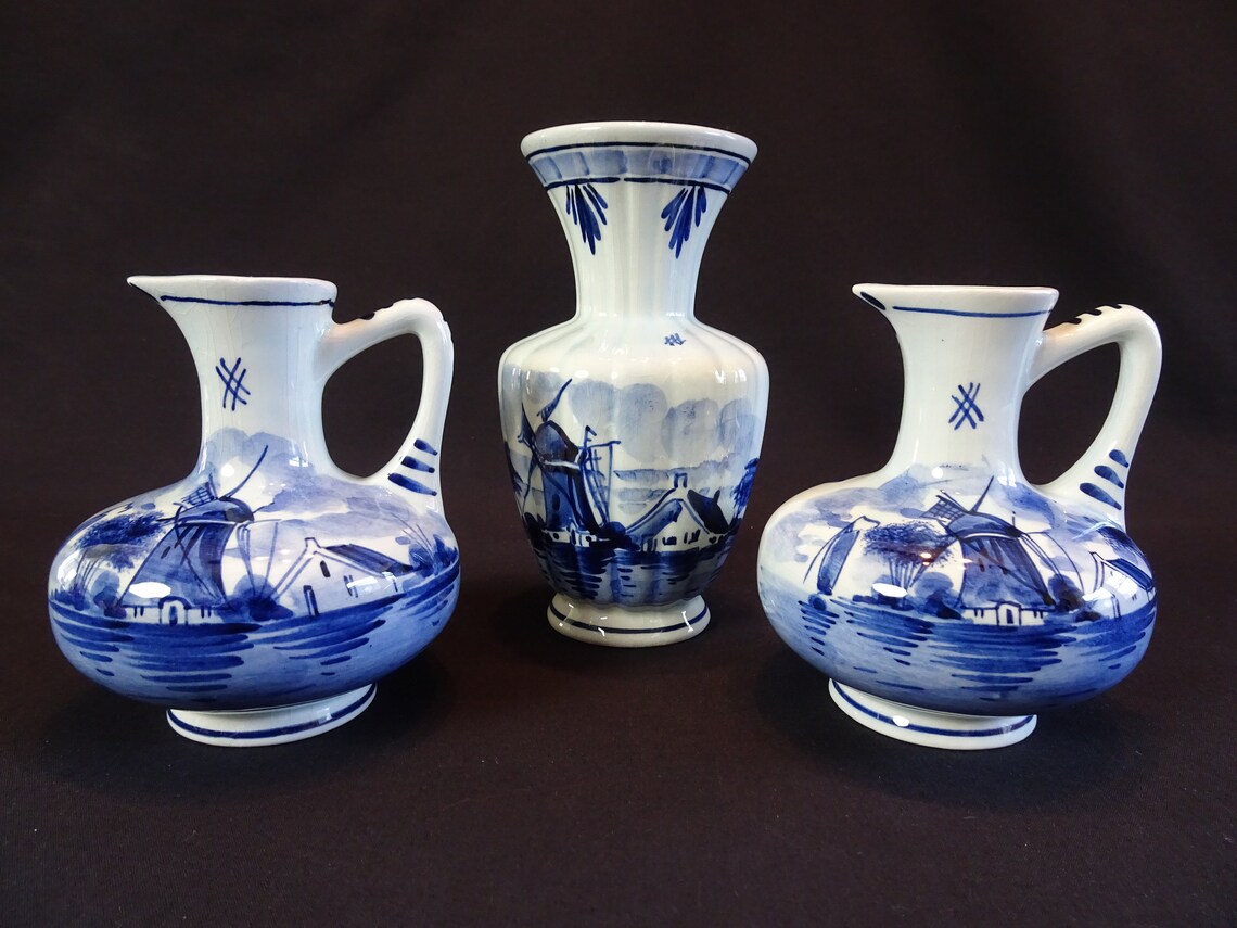 Delft Windmills Art Pottery Set of 3 Vintage Dutch Blue Small - Etsy