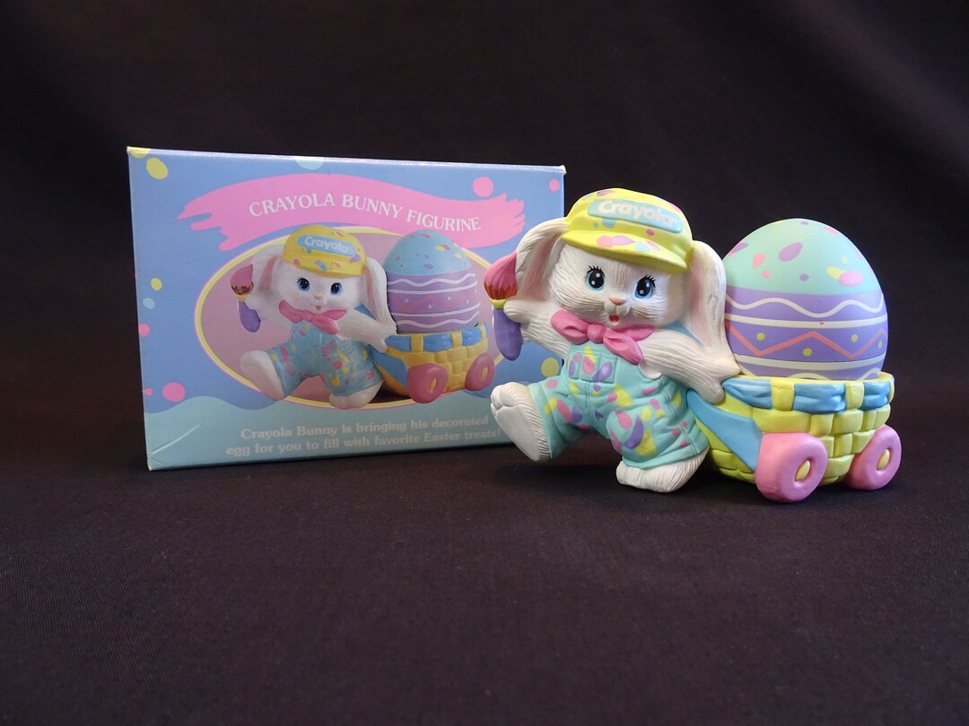 Hallmark Crayola Bunny Figurine, Vintage Rabbit Pulling Cart With ...