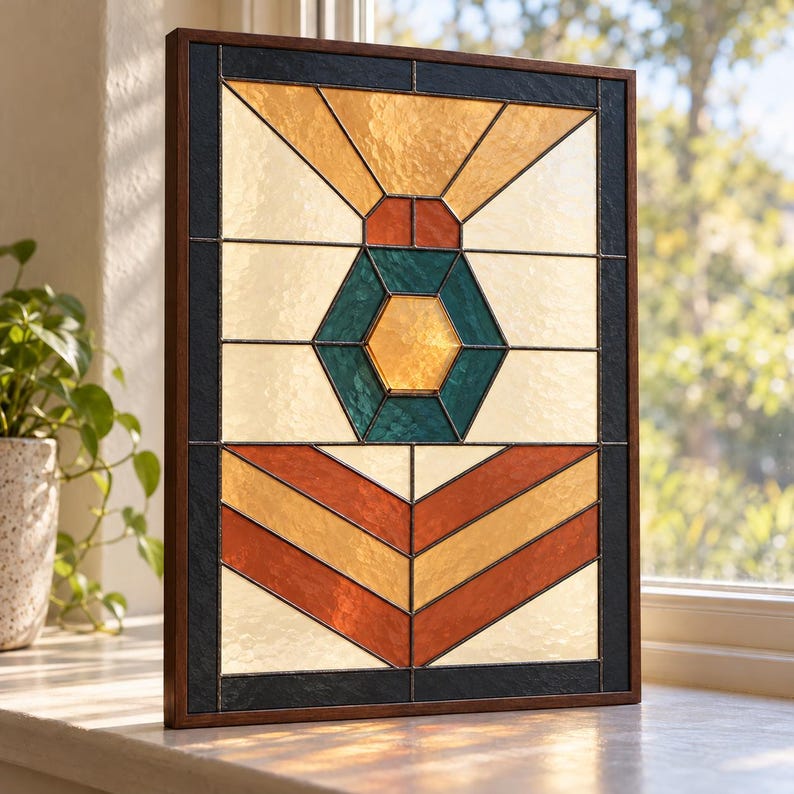 Art Deco Stained Glass Pattern PDF, 18x24 Inch Window Panel With Raised ...