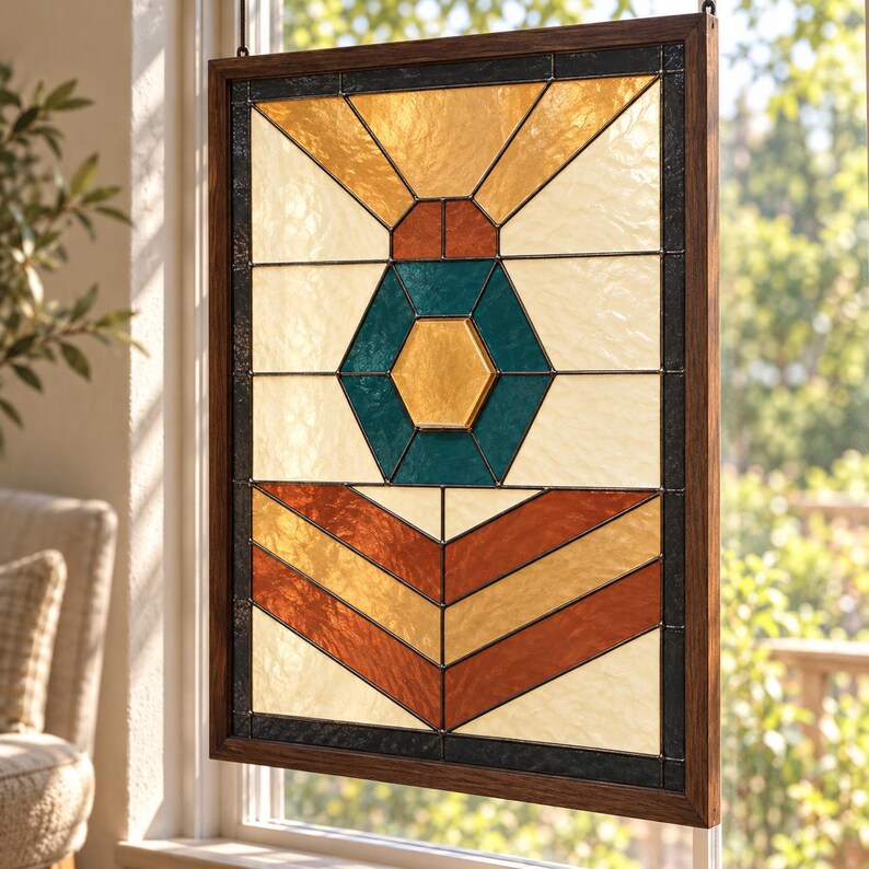 Art Deco Stained Glass Pattern PDF, 18x24 Inch Window Panel With Raised ...