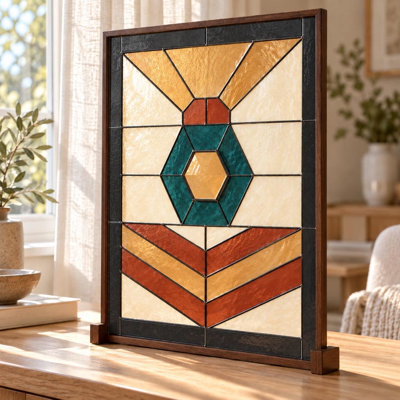 Art Deco Stained Glass Pattern PDF, 18x24 Inch Window Panel With Raised ...