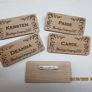 Laser Engraved Wood Custom Name Tag With Pin Backs - 1.5" X 3" X 3/32 ...