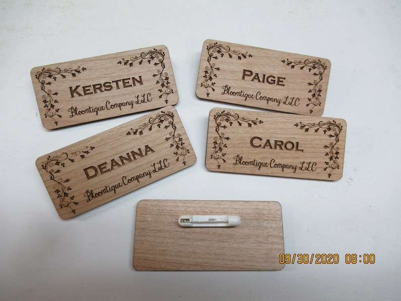 Laser Engraved wood custom nametags | Etsy