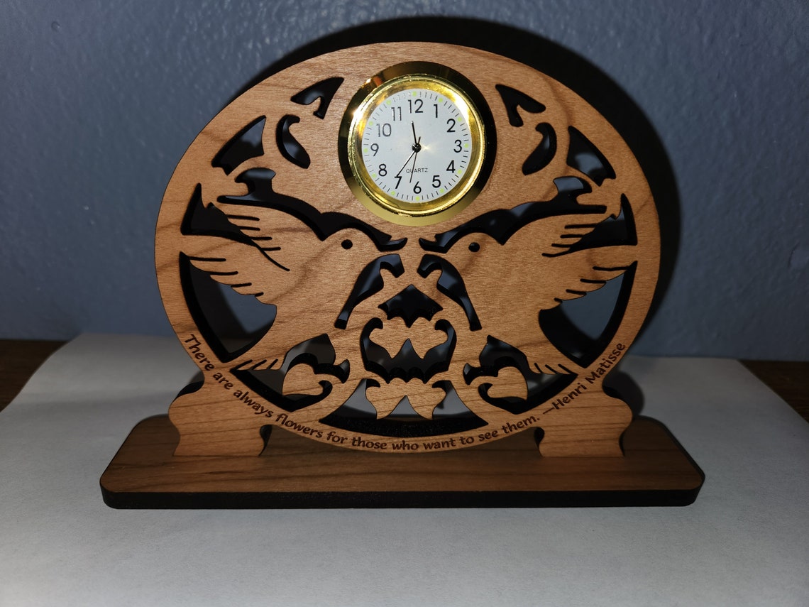 Laser Engraved Wood 2 Birds Clock. 4.5 Tall - Etsy