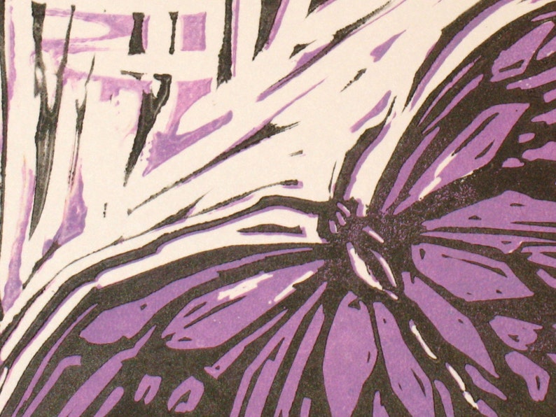 Purple Butterfly small linocut 2-color relief print | Etsy