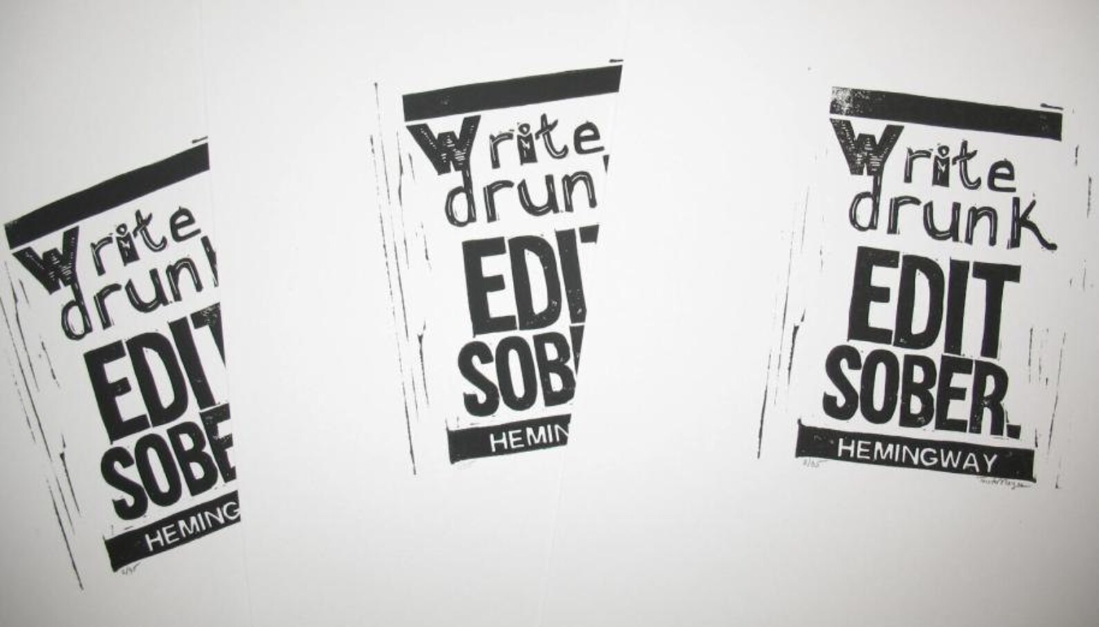 Write Drunk Edit Sober Hemingway Quote Linocut Print Writing | Etsy