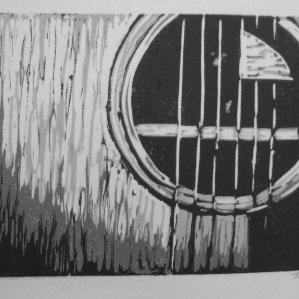 Guitar Linocut - Etsy