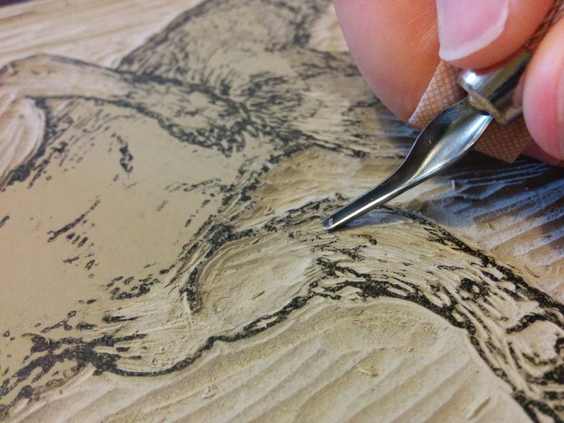 Agrius linocut mythology relief print Oreius | Etsy