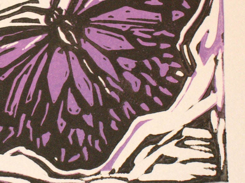 Purple Butterfly small linocut 2-color relief print | Etsy