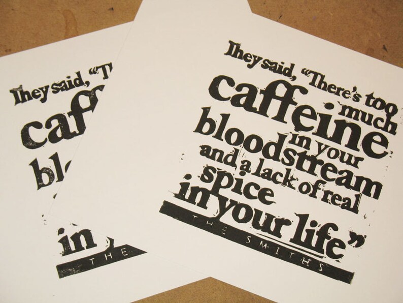 The Smiths Lyrics Linocut Print There's Too Much Caffeine - Etsy