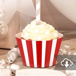 Crimson Red White Stripe Cupcake Wrapper Instant Download | Etsy