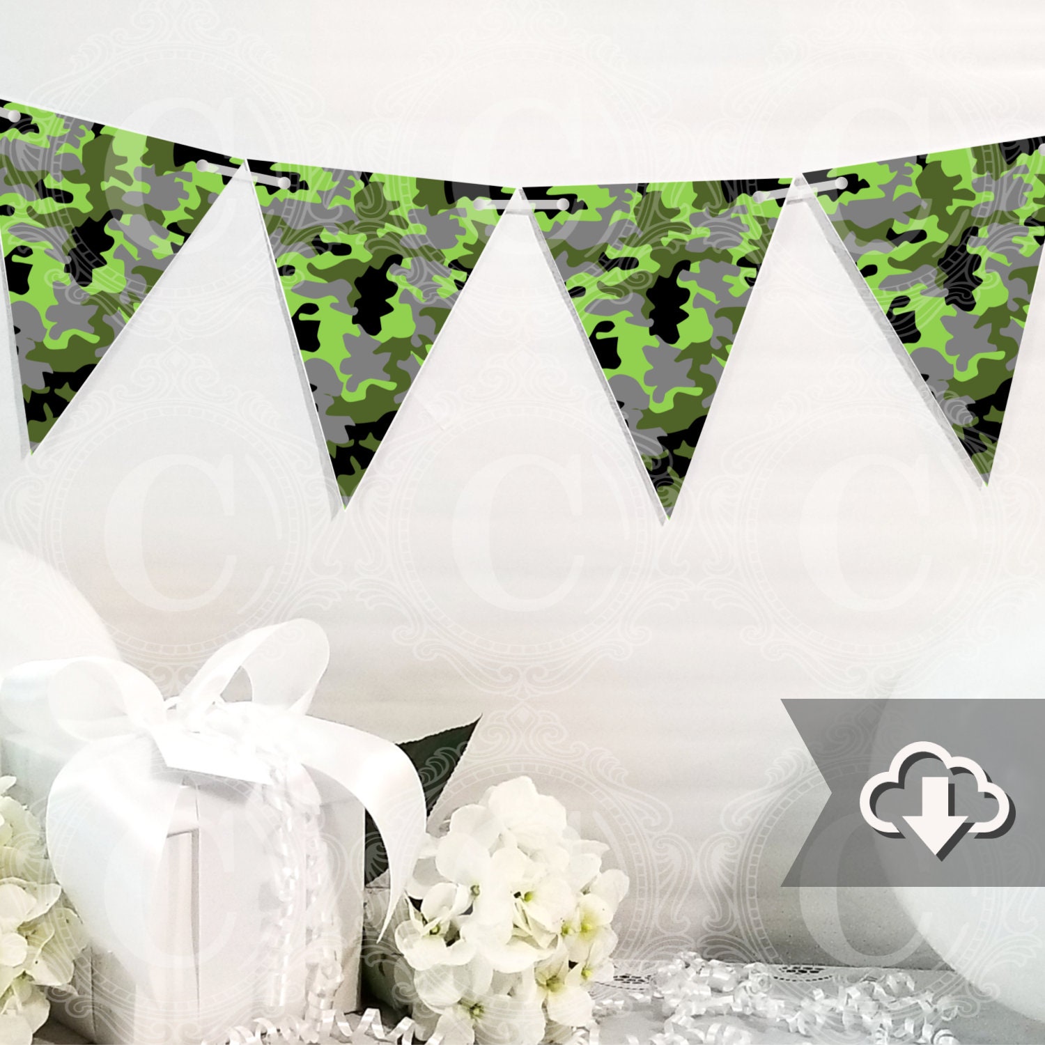 Green Camo Camouflage Banner Printable DIY Custom Banner | Etsy