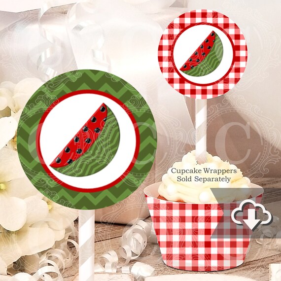 Watermelon Cupcake Toppers Printable, BBQ Cookout Party Decor, Instant ...