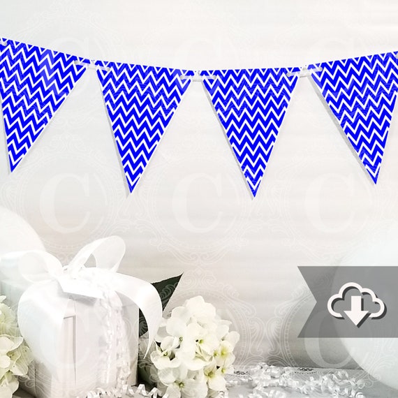 Royal Blue Chevron Banner Printable, DIY Custom Banner, Chevron Bunting ...