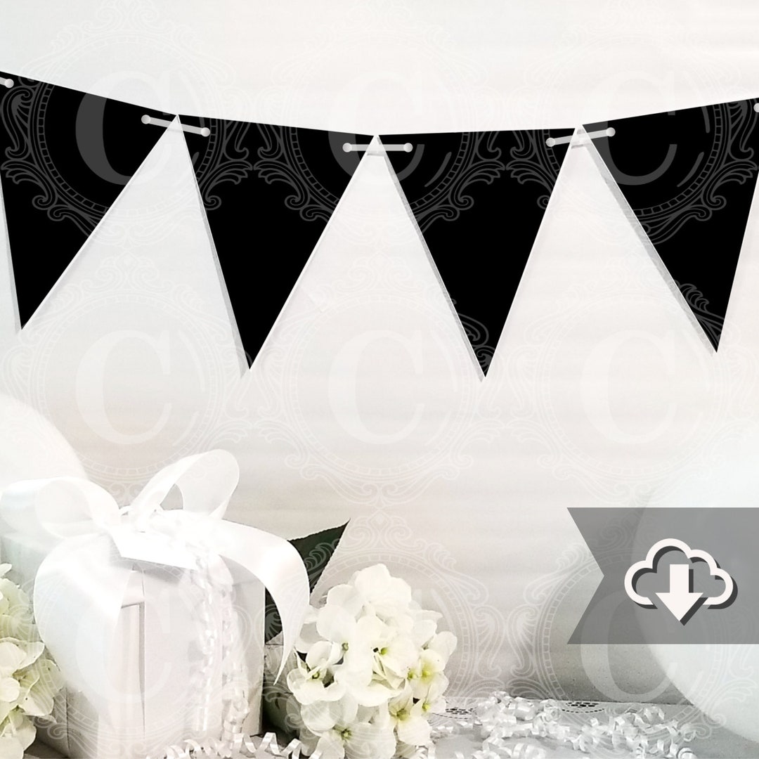 Black Solid Banner Printable, DIY Custom Banner, Solid Black Bunting ...