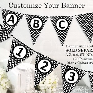 Black Chevron Banner Printable, DIY Custom Banner, Chevron Bunting ...