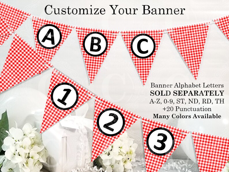 Red Gingham Banner Printable DIY Custom Banner Bunting - Etsy