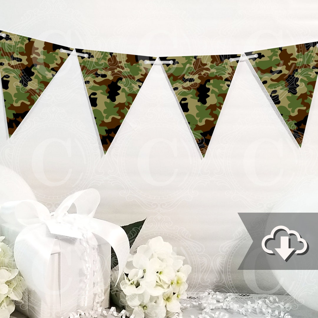 Camo Camouflage Banner Printable, DIY Custom Banner, Hunting Bunting ...
