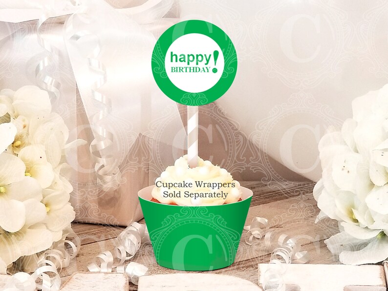 Green Birthday Cupcake Toppers Printable Instant Download | Etsy