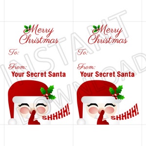 Secret Santa Gift Tag Stickers Printable Instant Download, Christmas ...